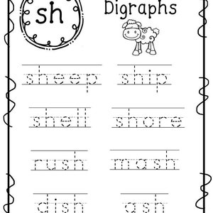 10 Printable Digraphs Trace the Word Worksheets. Kindergarten-2nd Grade ...