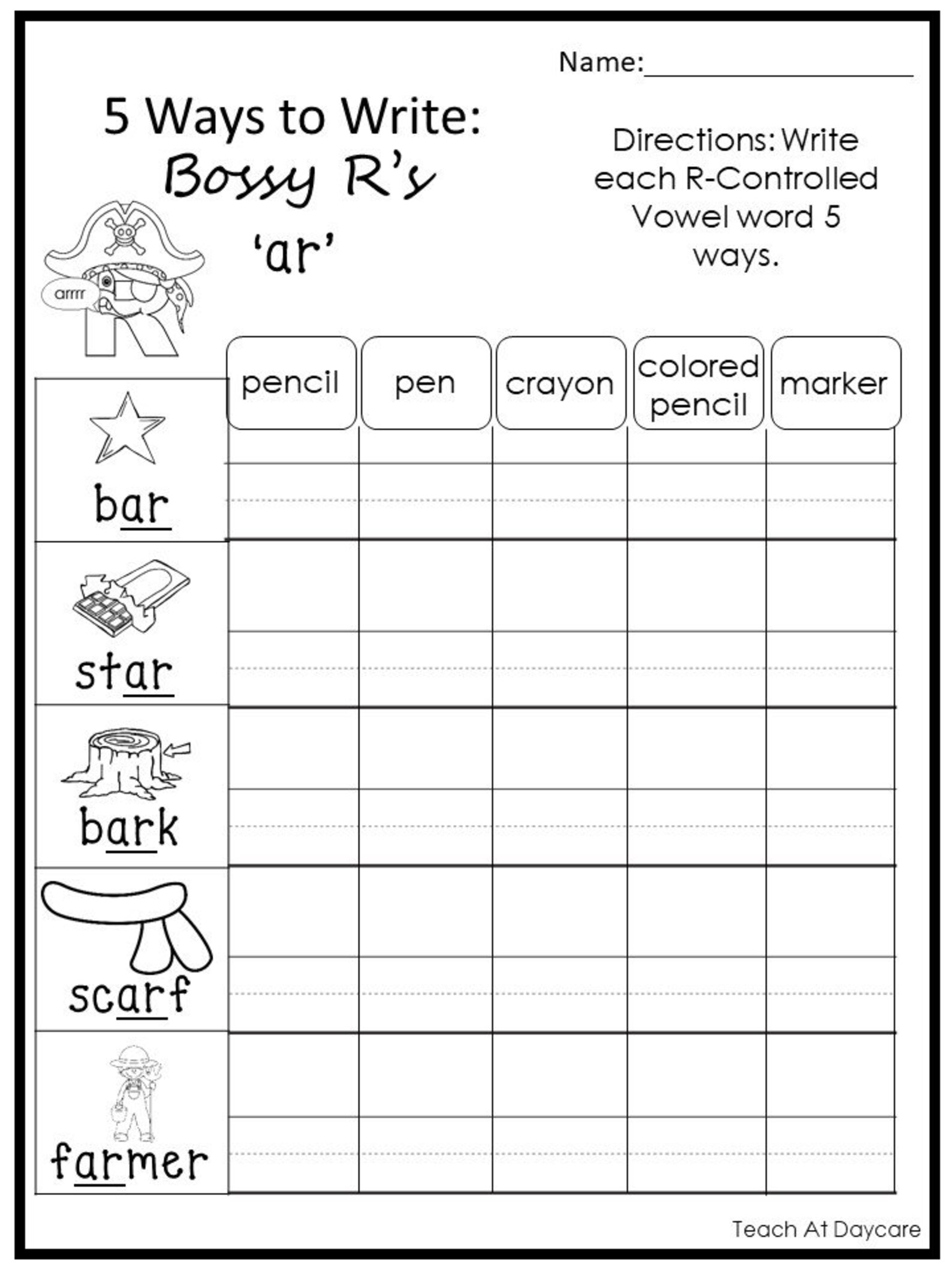 10 Printable 5 Ways to Write R-controlled Vowel Words Worksheets ...