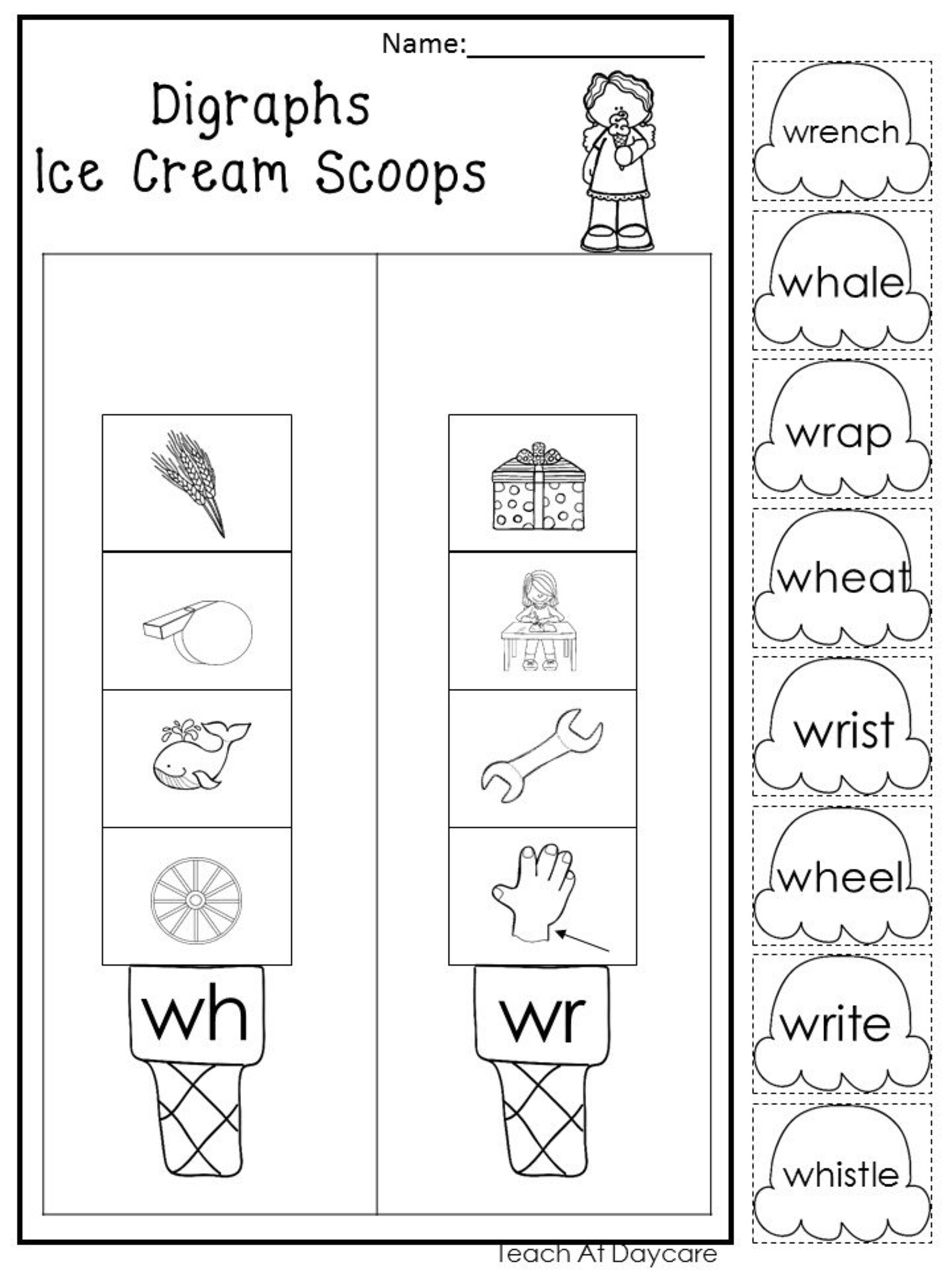 10 Printable Digraphs Ice Cream Worksheets. Kindergarten-2nd - Etsy