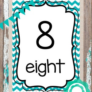 20 Printable Rustic and Teal Themed Numbers Posters. Numbers 1-20 ...