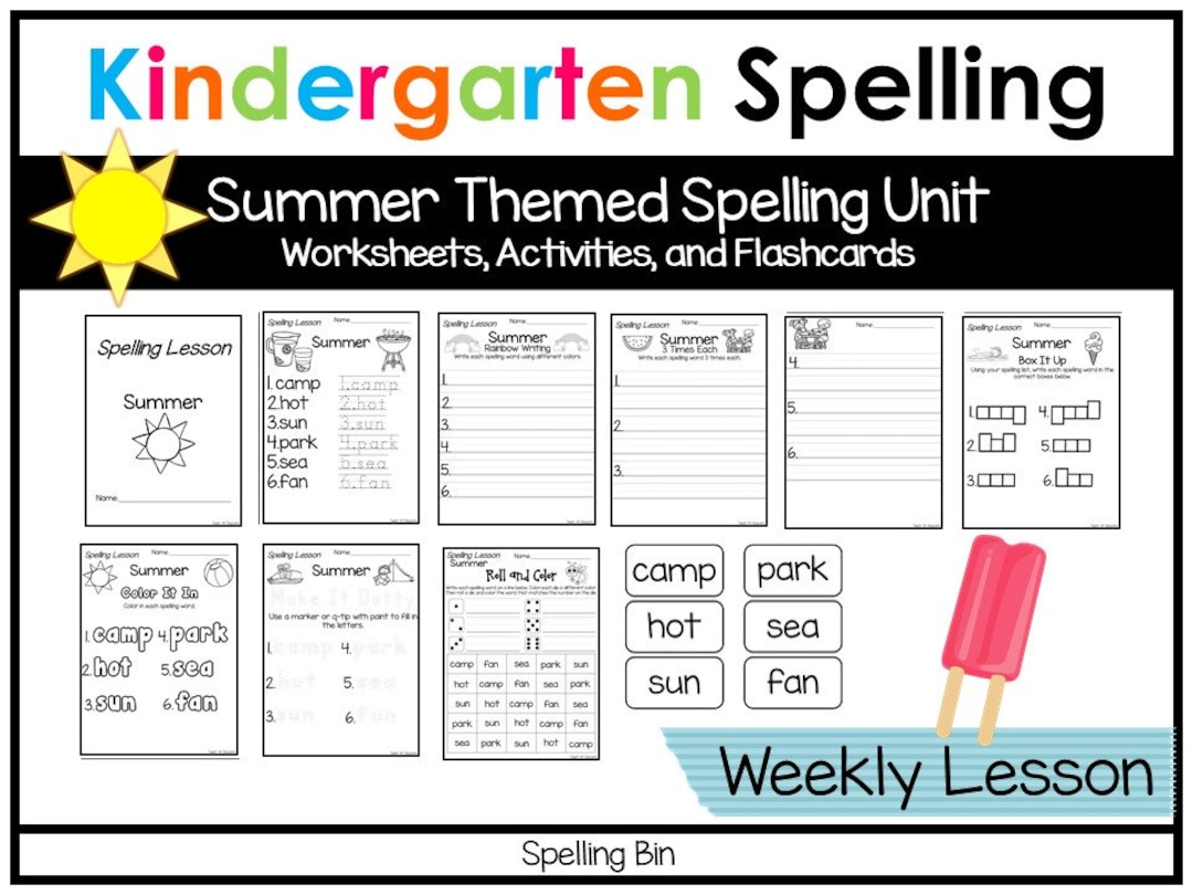 Kindergarten Summer Themed Words Spelling Unit. Single Week ...