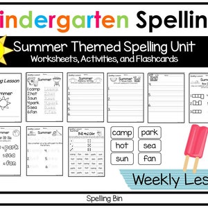 Kindergarten Summer Themed Words Spelling Unit. Single Week ...