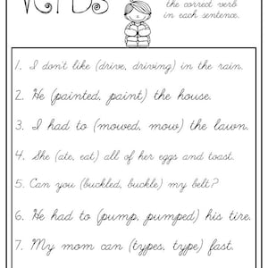 10 Printable Cursive Choose the Correct Verb Worksheets. 1st-2nd Grade ...