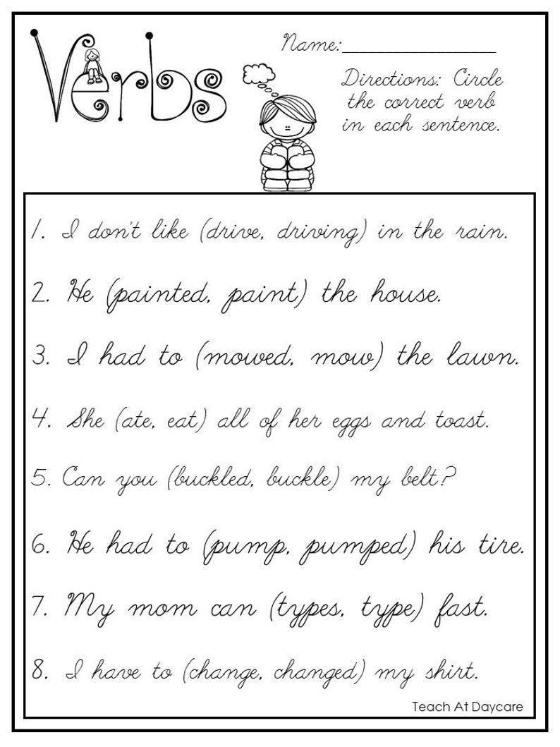 10 Printable Cursive Choose the Correct Verb Worksheets. | Etsy