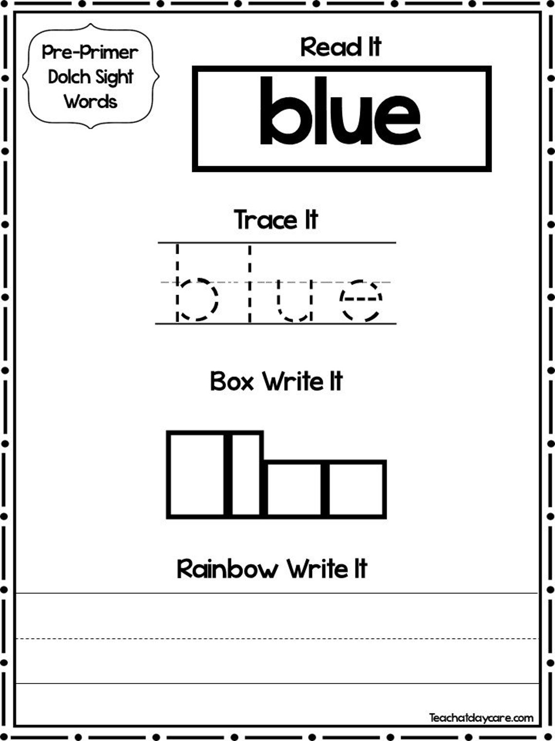 40 Printable Dolch Pre-primer Sight Words Read It Trace It - Etsy