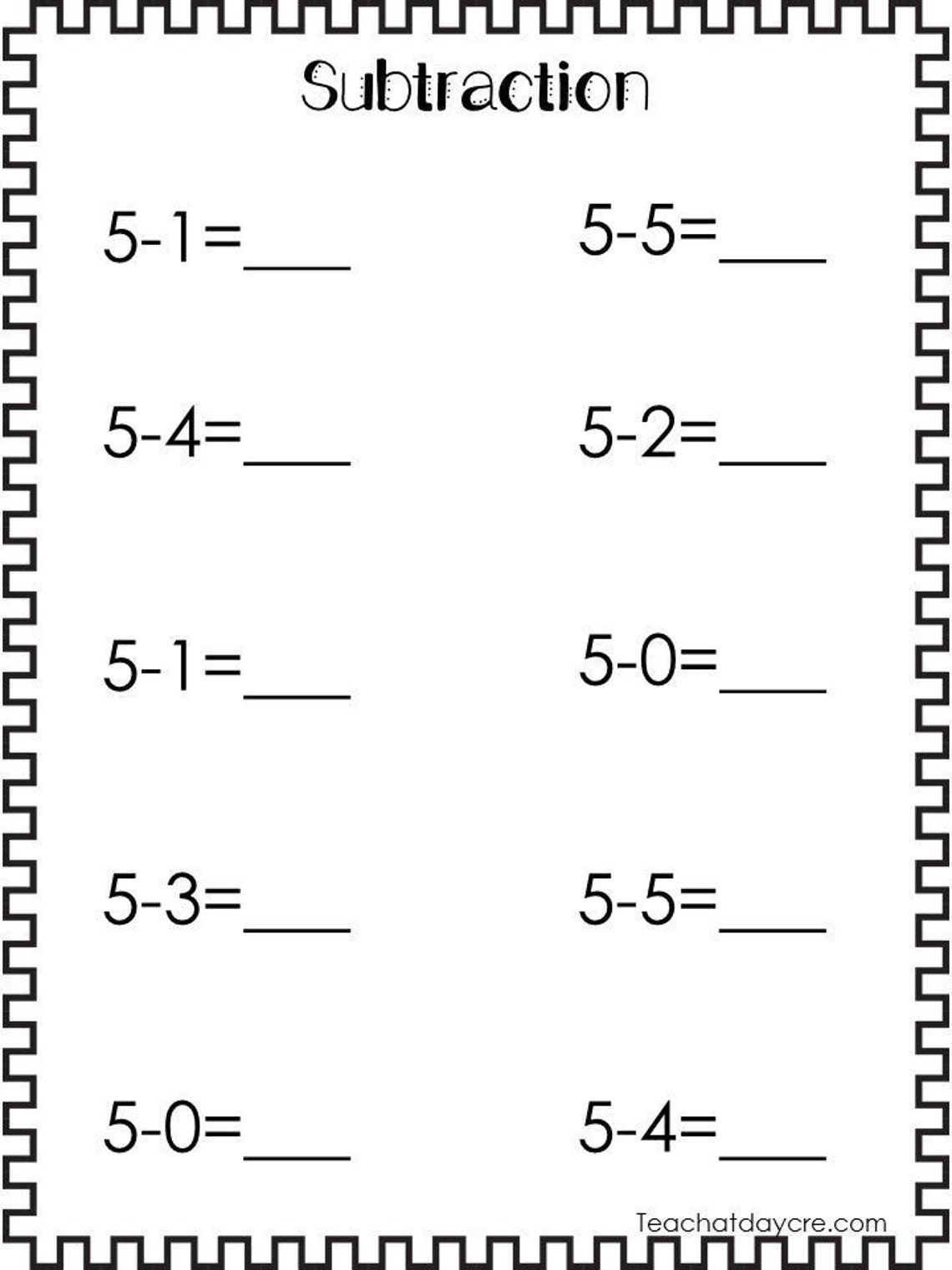 20 Printable Subtraction Worksheets. Numbers 1-10. | Etsy