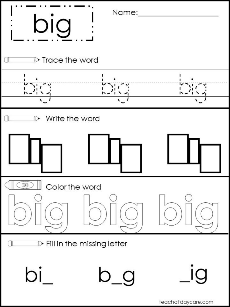 40 Printable Dolch Pre-Primer Word Work Worksheets. | Etsy