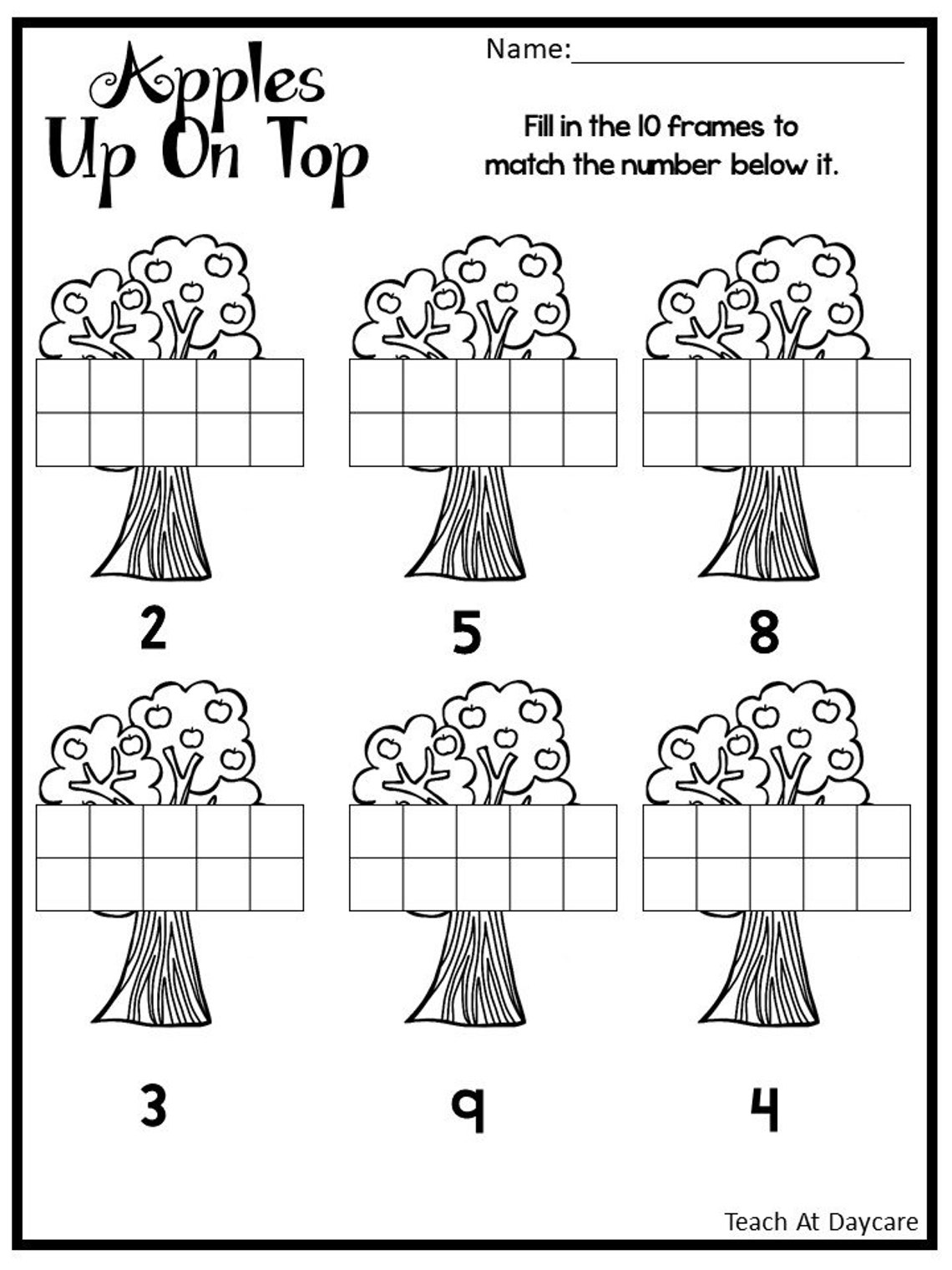 12 Printable Apple Ten Frame Worksheets. Preschool-kindergarten Numbers ...