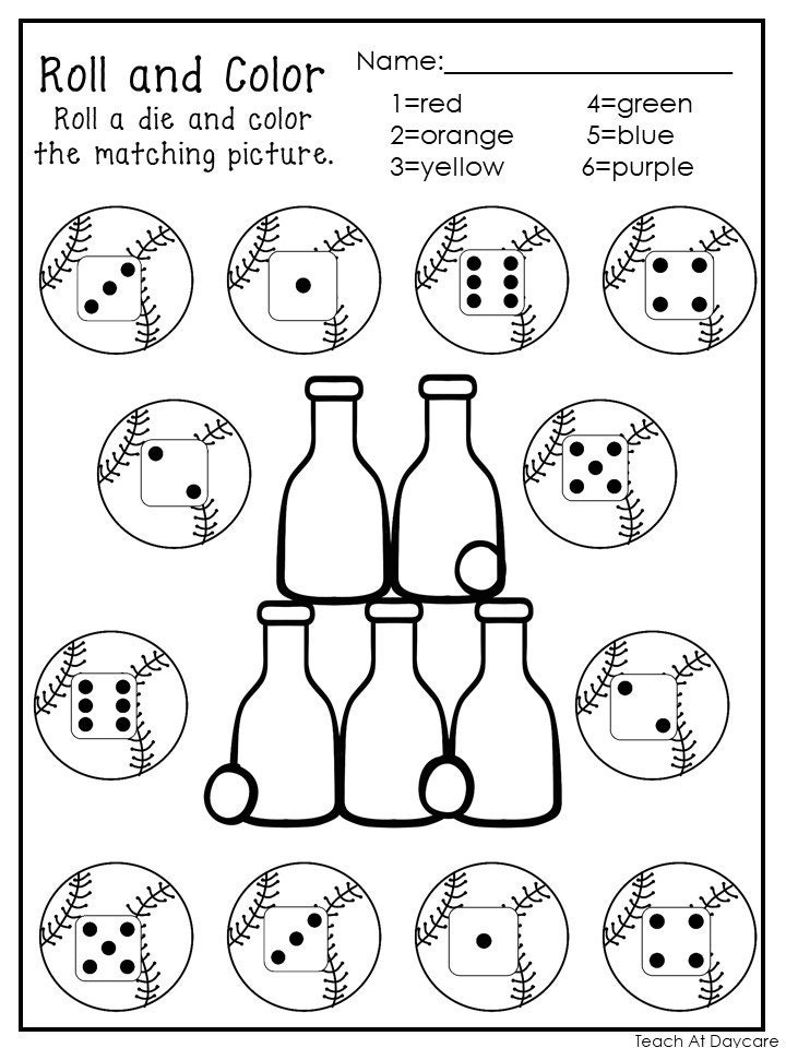 20 Printable Roll and Color Worksheets. Numbers 1-6. | Etsy