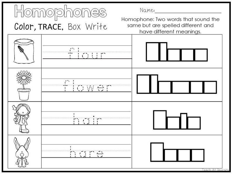 14 Printable Homophones Color, Trace, Box Write Worksheets. 1st-2nd ...