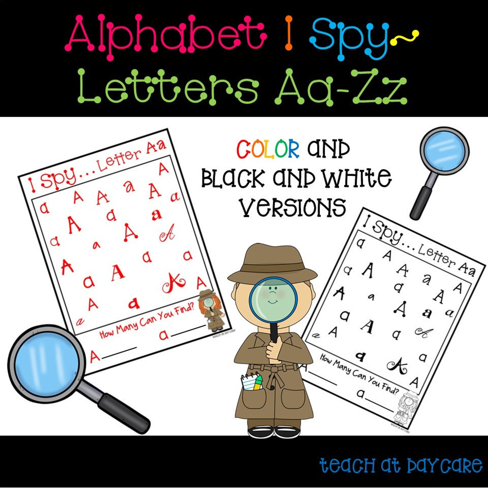 26 Alphabet I Spy Letters A-Z Games and Worksheets. Color & Black and ...