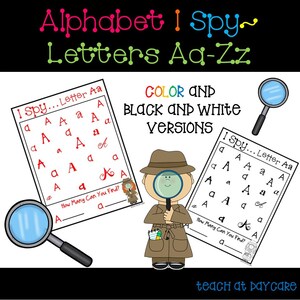 26 Alphabet I Spy Letters A-Z Games and Worksheets. Color & Black and ...