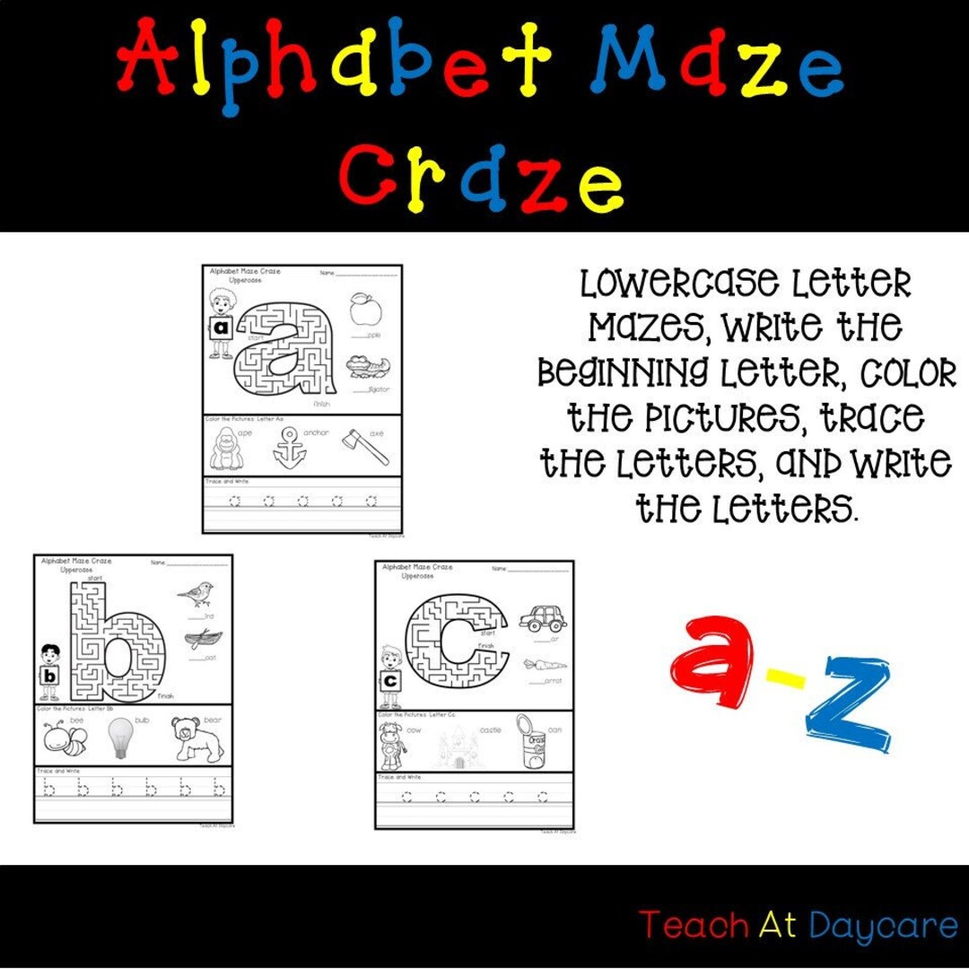 Lowercase Alphabet Maze Craze Worksheets. Preschool-kindergarten ...