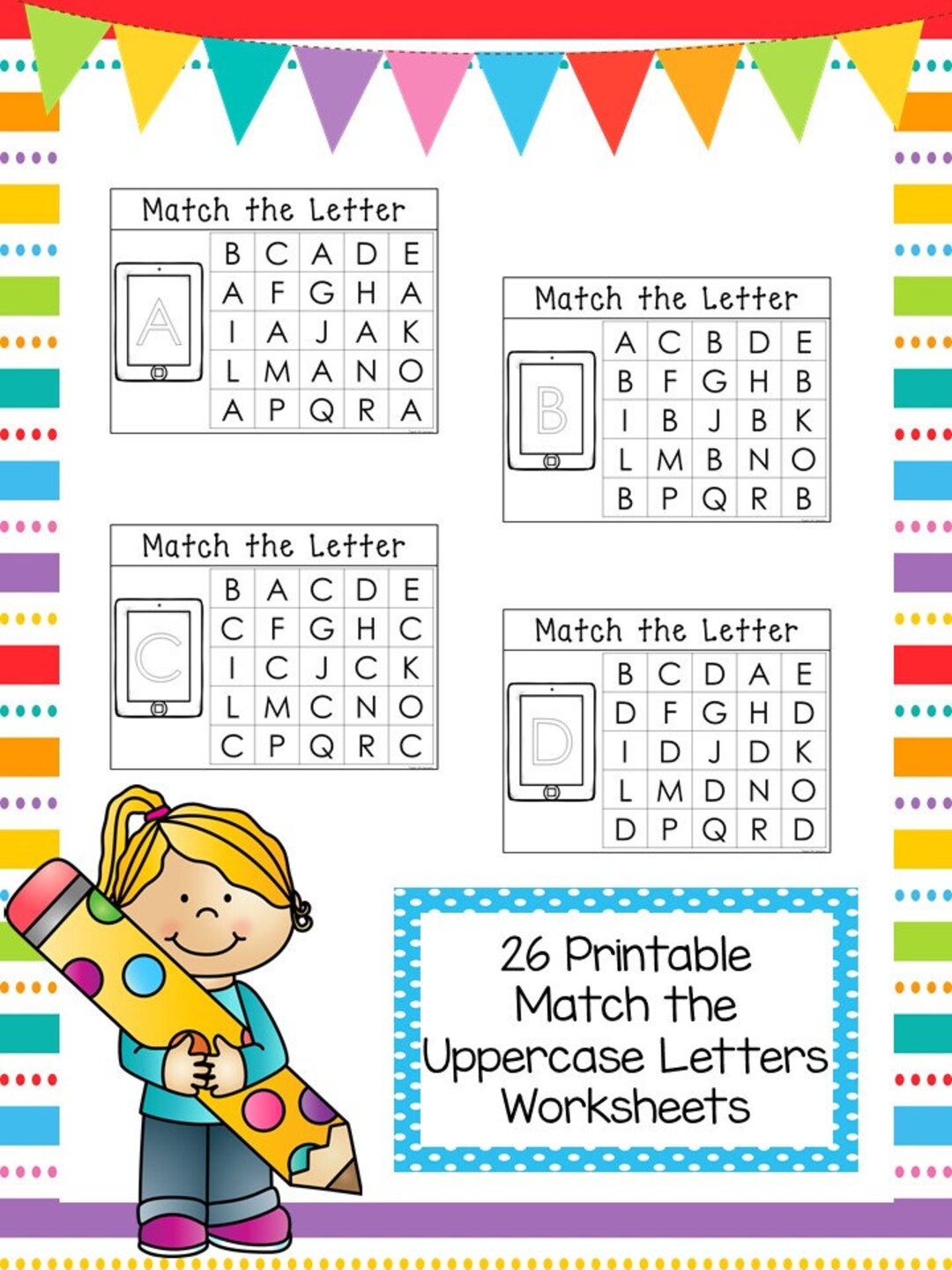 Uppercase Match the Letter Worksheets Work Mats. Preschool-kindergarten ...