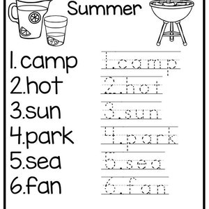 Kindergarten Summer Themed Words Spelling Unit. Single Week ...