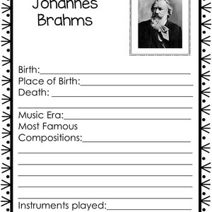 Johannes Brahms Great Composer Unit. Music Appreciation. - Etsy