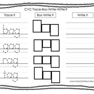 27 Printable CVC Trace It, Box Write It, Write It Worksheets. Preschool ...