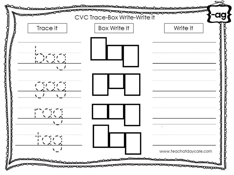CVC Words Phonics Worksheets, Trace Box Write Activity (PDF Pattern) - Etsy