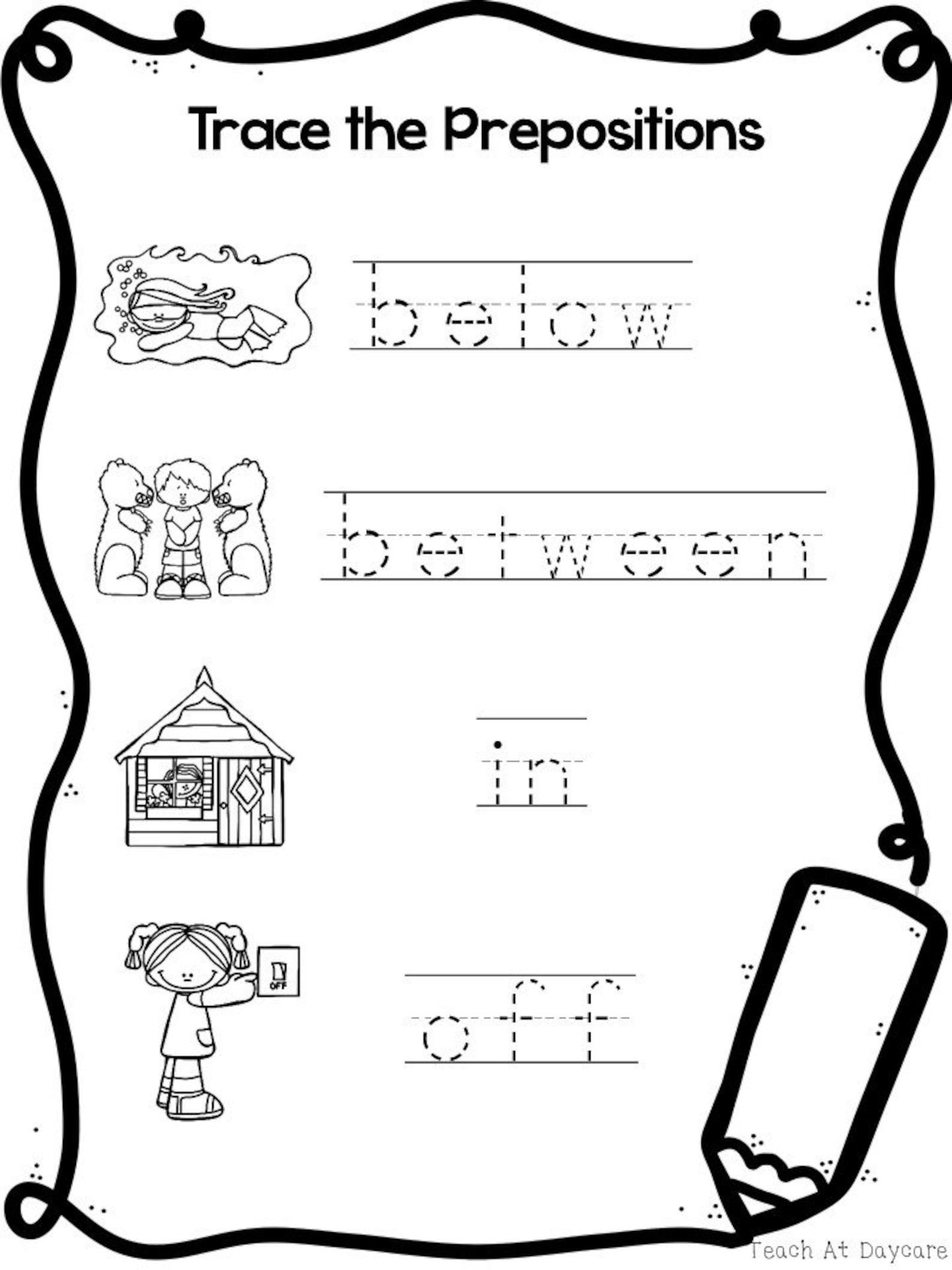 9 Printable Prepositions Box Writing and Tracing Worksheets. - Etsy