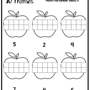12 Printable Apple Ten Frame Worksheets. Preschool-kindergarten Numbers ...