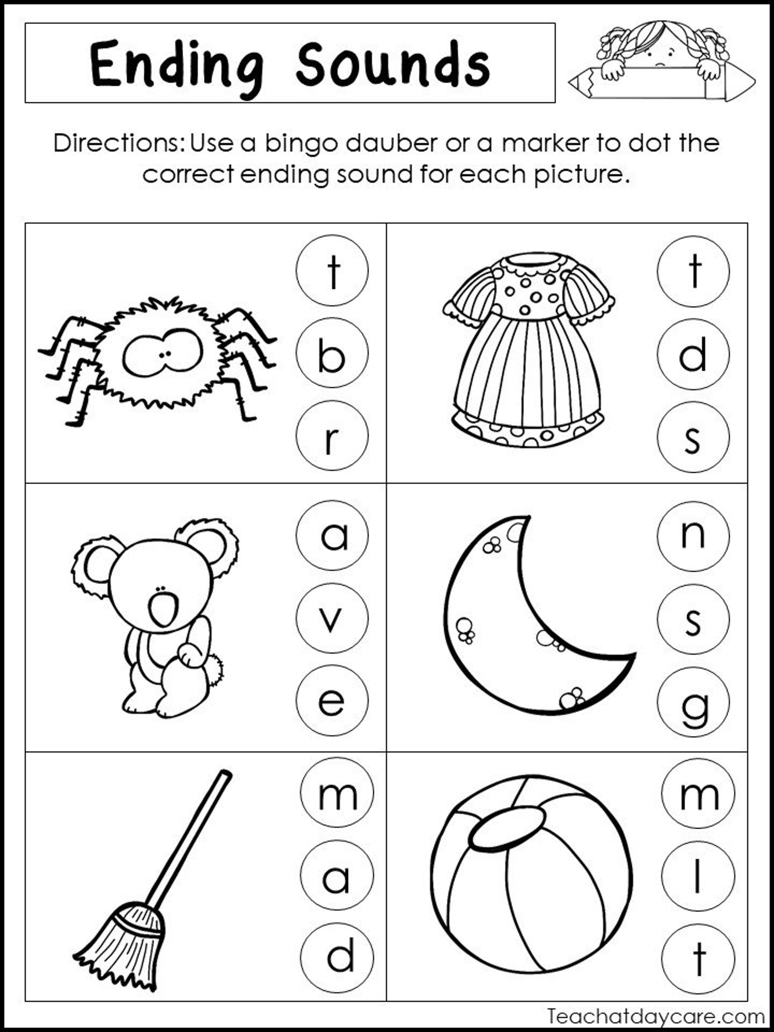 10 Printable Ending Sounds Worksheets. Preschool-1st Grade - Etsy Canada
