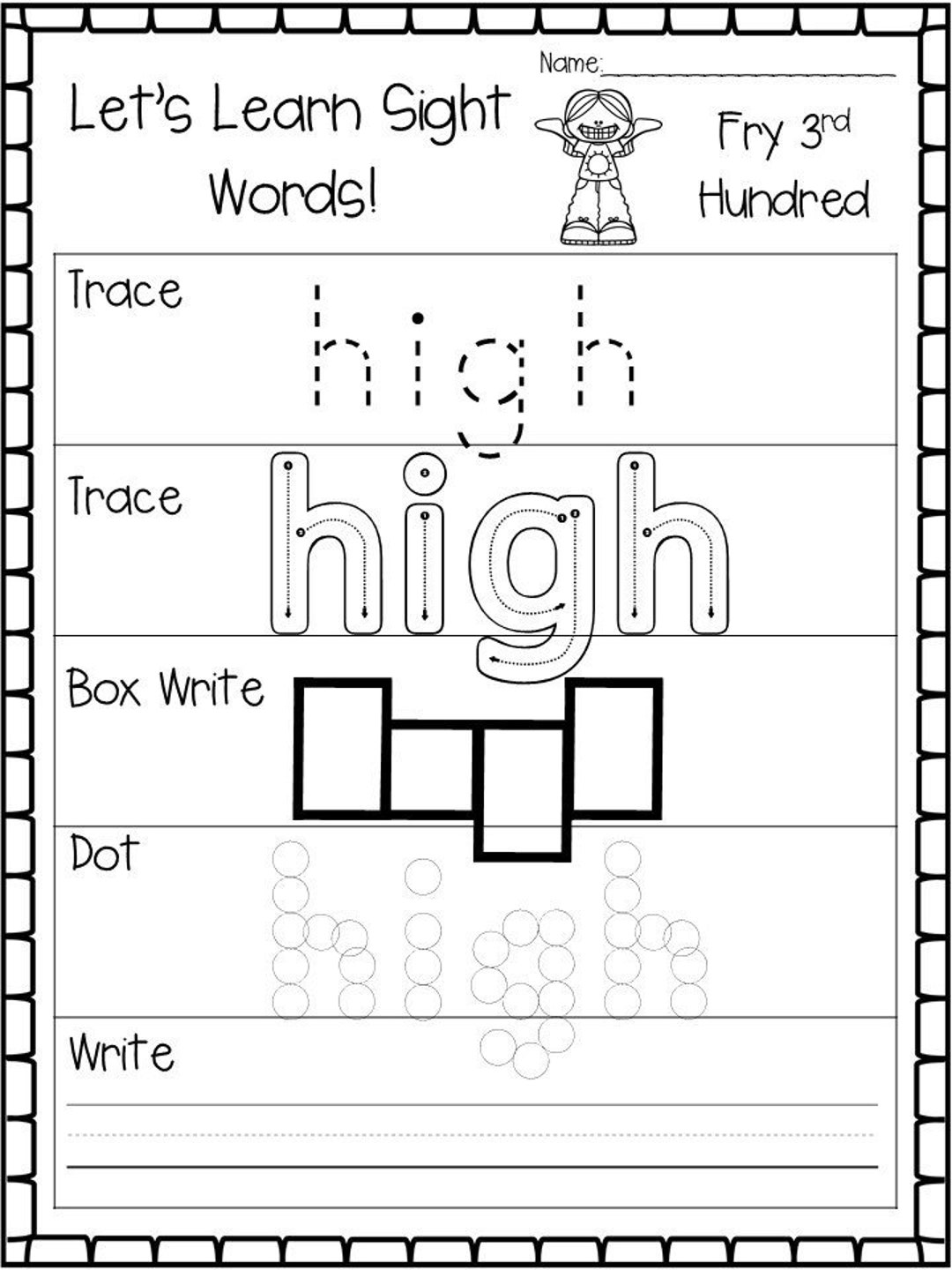 100 Printable Let's Learn Fry 3rd Hundred Sight Words Worksheets. 2nd ...