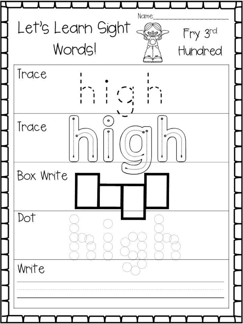 100 Printable Let's Learn Fry 3rd Hundred Sight Words - Etsy