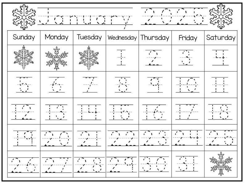 30 Tracing and Blank Themed 2025 Calendars. Preschool Handwriting and ...