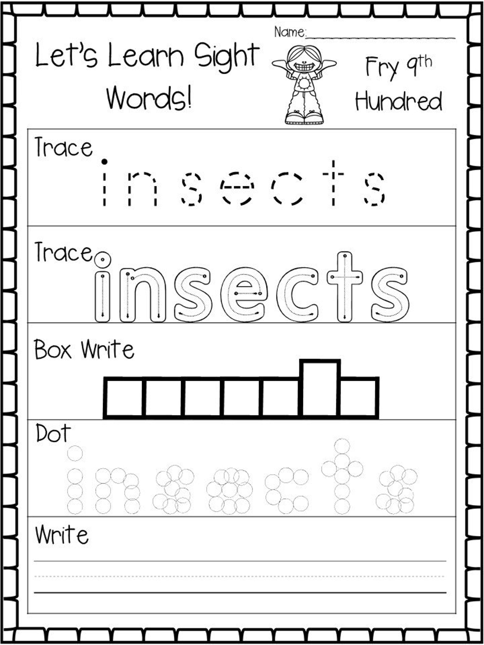 100 Printable Let's Learn Fry 9th Hundred Sight Words - Etsy