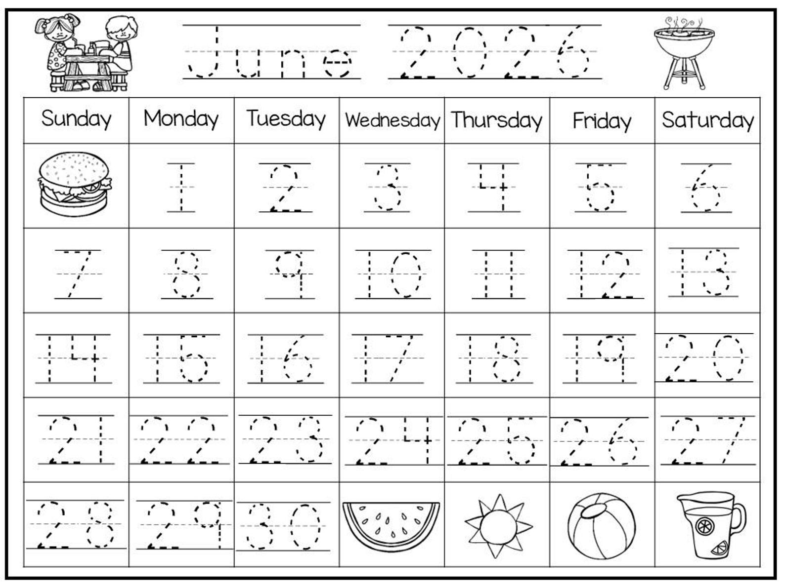 30 Tracing and Blank Themed 2026 Calendars. Preschool Handwriting and ...
