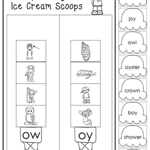 10 Printable Diphthongs Ice Cream Worksheets. Kindergarten-2nd Grade ...