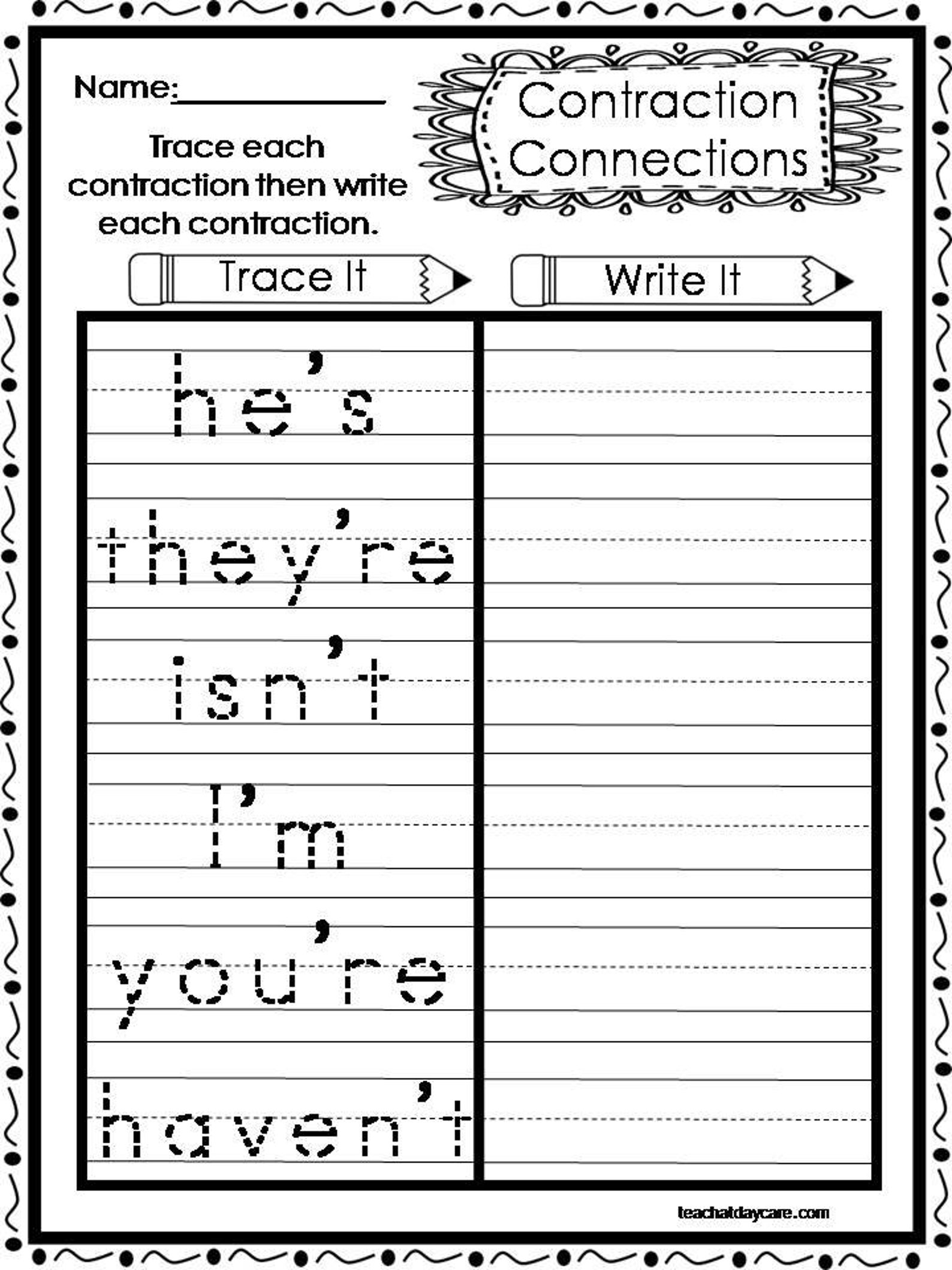 10 Printable Contractions Worksheets. 1st-2nd Grade ELA Worksheets. - Etsy