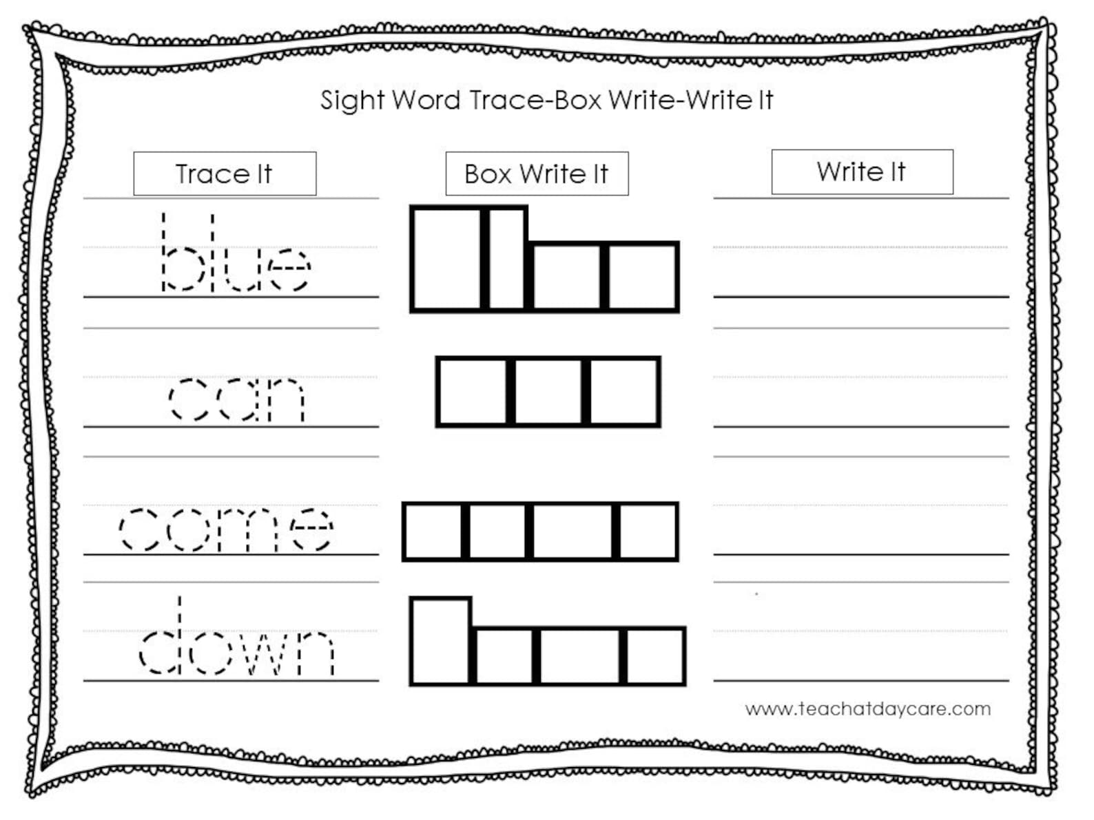 10 Printable Dolch Pre-primer Sight Words Trace It Box Write | Etsy