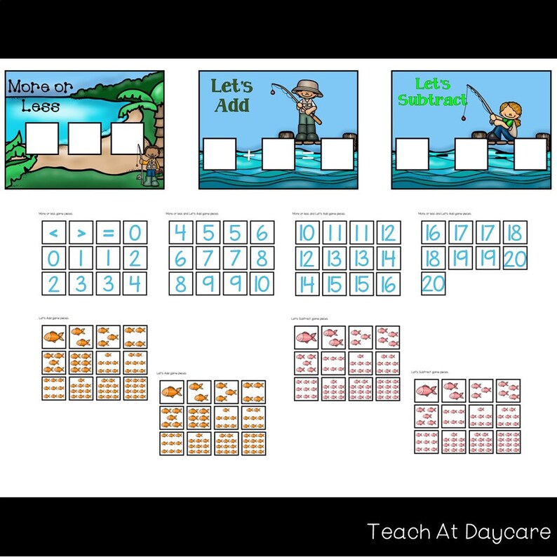 10 Printable Gone Fishing Themed Kindergarten Math Center Games and ...