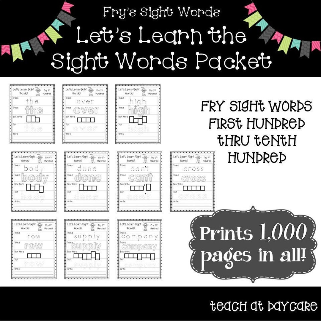 1,000 Printable Let's Learn Fry 1st-10th Hundred Sight Words Worksheets ...