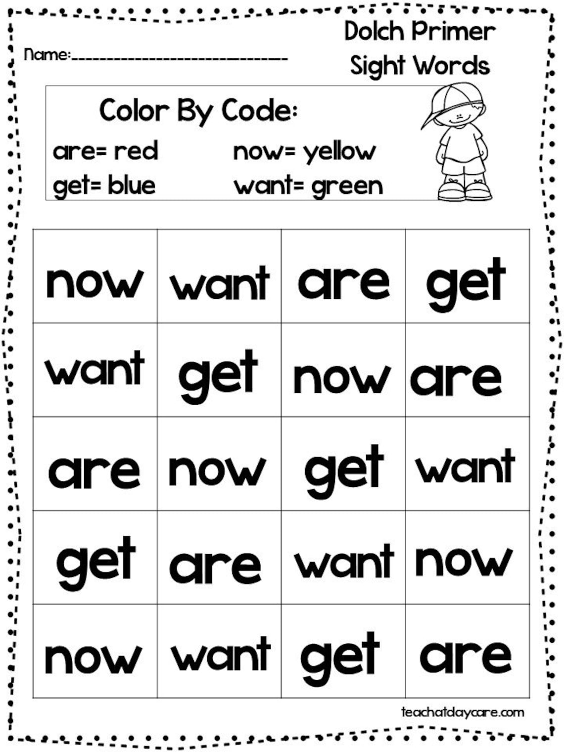 13 Printable Color the Dolch Primer Sight Words Worksheets. | Etsy Canada