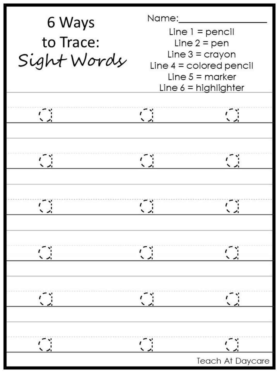 6 Ways to Trace Dolch Pre-primer Sight Words Worksheets. 40 Printable ...
