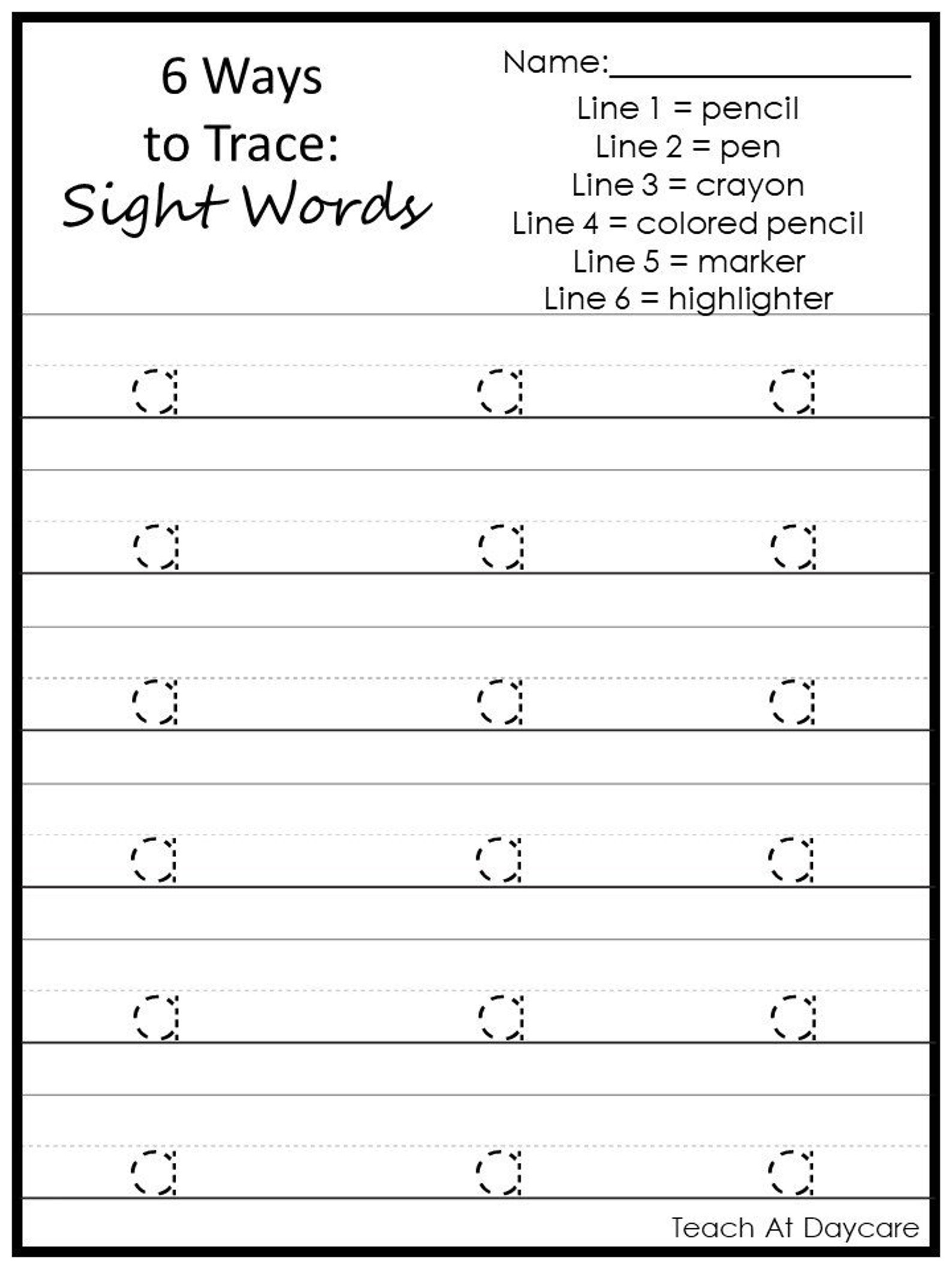 Dolch Sight Words Tracing Worksheets, Preschool-prek (printable PDF) - Etsy