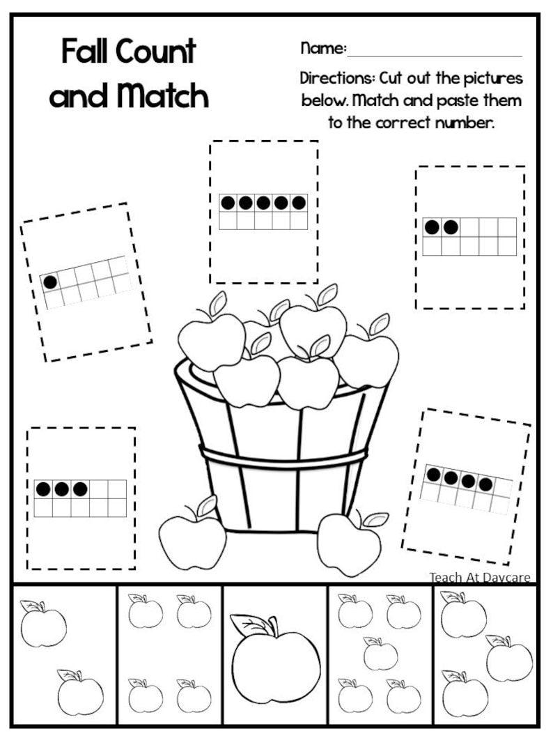 15 Printable Fall Match the Picture to the Number Worksheets. Preschool ...