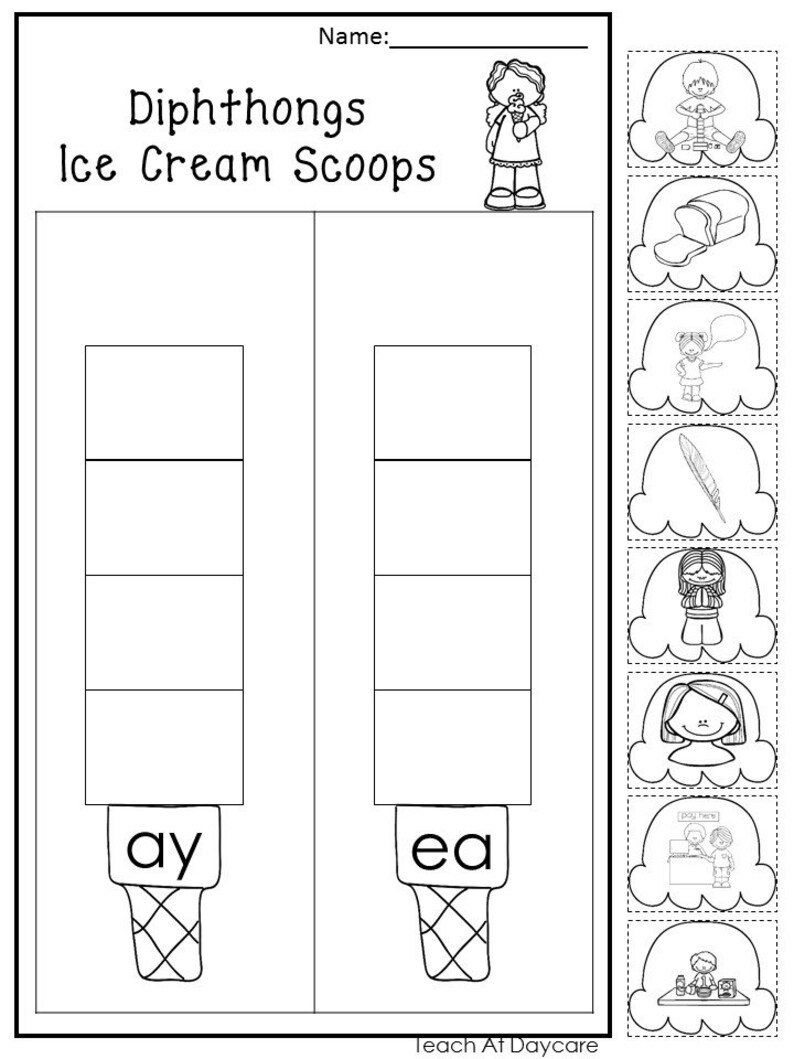 10 Printable Diphthongs Ice Cream Worksheets. Kindergarten-2nd | Etsy