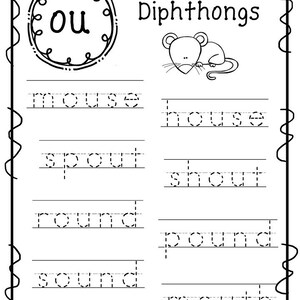 10 Printable Diphthongs Trace the Word Worksheets. Kindergarten-2nd ...
