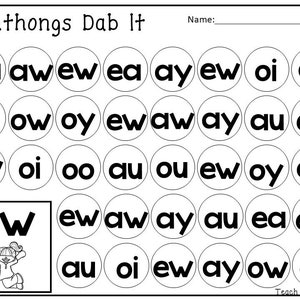10 Printable Diphthongs Dab It Worksheets. Kindergarten-2nd Grade ELA ...