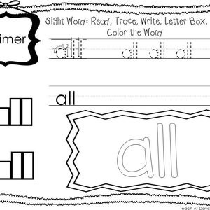 52 Printable Dolch Primer Sight Words Read. Trace, Write, Box Write ...