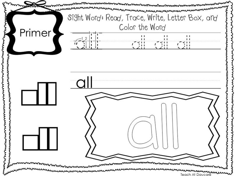 52 Printable Dolch Primer Sight Words Read. Trace Write Box - Etsy