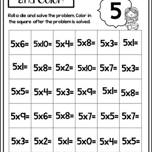 12 Printable Roll, Multiply, and Color Worksheets. Numbers 1-12. 1st ...