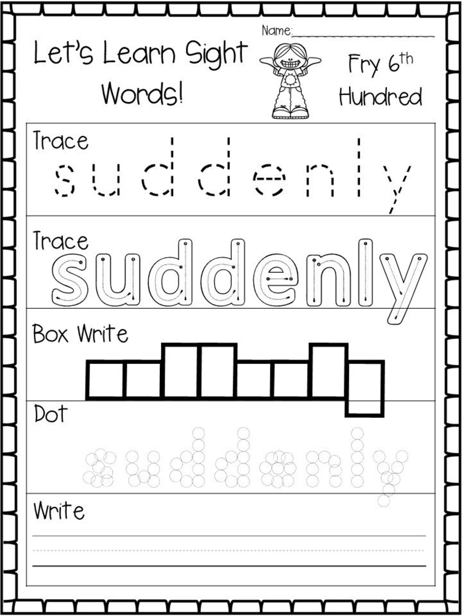 100 Printable Let's Learn Fry 6th Hundred Sight Words | Etsy