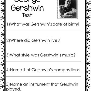 George Gershwin Great Composer Unit. Music Appreciation. - Etsy