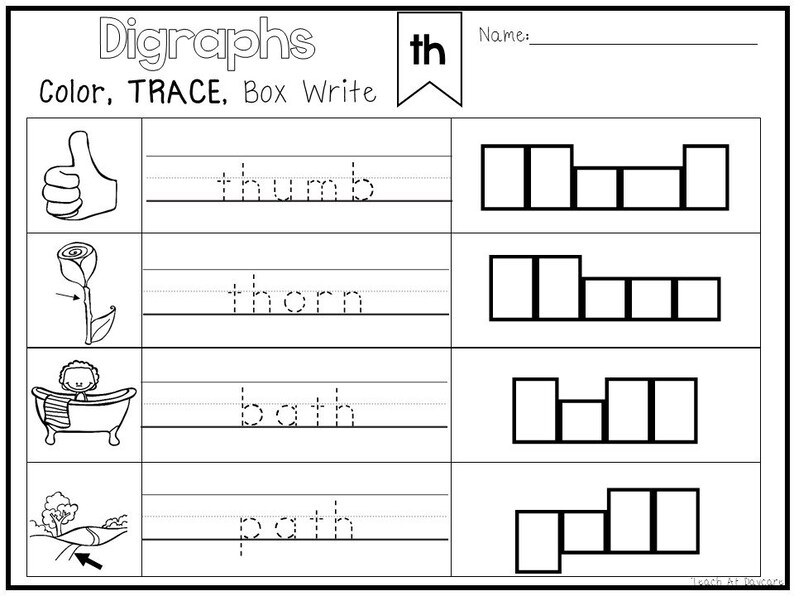 20 Printable Digraphs Color, Trace, Write, and Box Write Worksheets ...