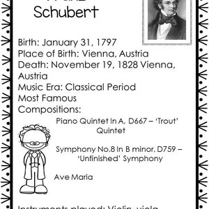 Franz Schubert Great Composer Unit. Music Appreciation. - Etsy
