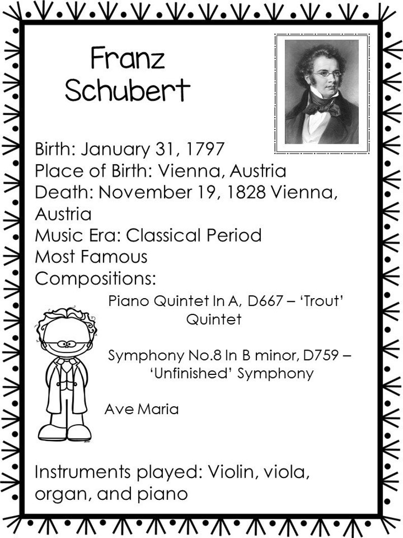 Franz Schubert Great Composer Unit. Music Appreciation. | Etsy